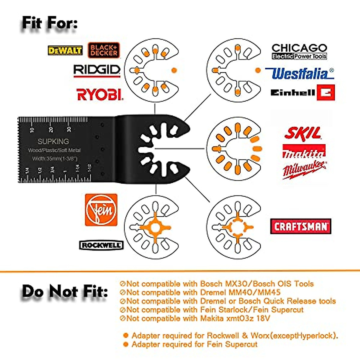SupKing 24Pcs Metal Wood Oscillating Saw Blades Multi Tool Universal Quick Release Blades Compatible with Dewalt Milwaukee Porter Cable RIDGID Ryobi Makita Rockwell Chicago Black&Decker Craftsman