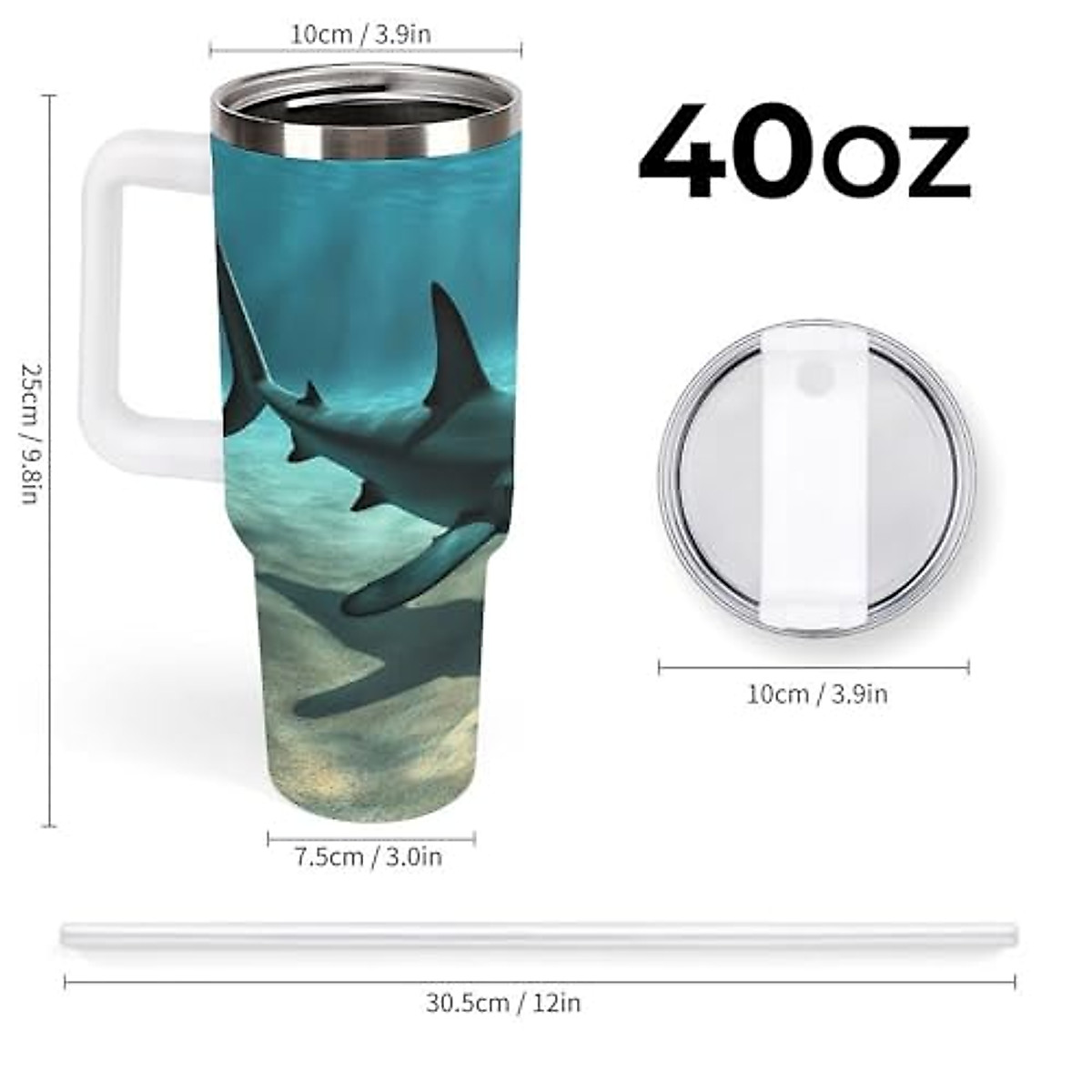 Hammerhead Shark Tumbler with Handle Travel Mug Water Bottle Tea Coffee Cup White-style