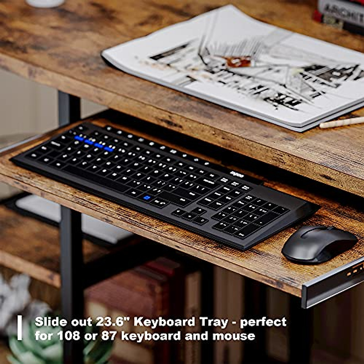 IRONCK Computer Desk 55", Home Office Desk with Keyboard Tray, Monitor Stand, Storage Shelf, Industrial Studying Writing Table, Vintage Brown