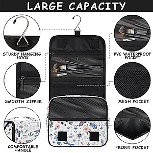 POFATO Butterfly Dragonfly Insect Pattern Travel Toiletry Bag Cosmetic Makeup Bag for Women Men Hanging Hook Wash Toiletries Portable Toiletry Bags Organizer