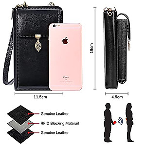 HUANLANG Small Crossbody Phone Bags for Women Leather Cell Phone Purse Wallet RFID Blocking Ladies Shoulder Bag Credit Card Slots Lightweight Crossbody Bag