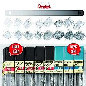 Pentel Super Hi-Polymer Lead Refills, 0.5mm, 12 Leads per Tube, Black (C505-HB)