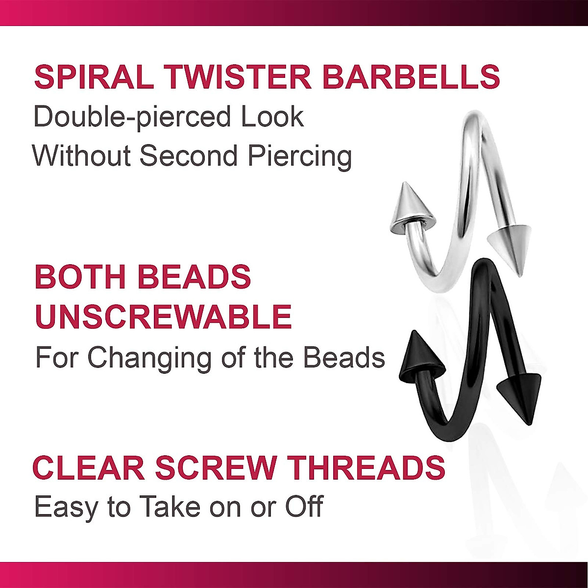 bodyjewellery 4pcs 16g Spiral Piercing Cartilage Earring Lip Tragus Eyebrow Hoop Helix Twisted Bar Surgical Steel Studs 3mm Spike Pick Size (4 Pcs(3/8 inch 10mm))