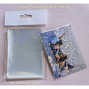 50 Pcs Clear Laser Flashing Card Sleeves for Standard Size Trading Cards, Star Shape Photocards Sleeves for Kpop Photos, Holographic Foil Soft Card Protector 2.5" X 3.5" for Photocard,Game Cards