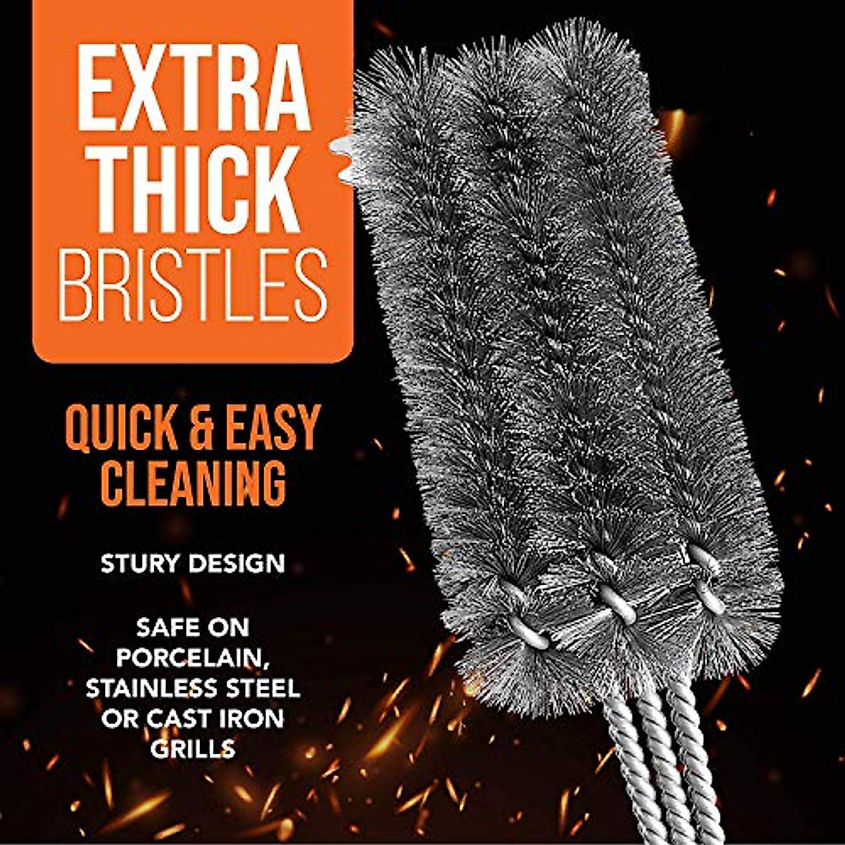 ERNITERTY BININBOX Grill Cleaning Brush - Stainless Steel BBQ Cleaner Brush & Scraper, Sturdy Woven Wire Bristles & Nonslip Handle, Weber Gas/Charcoal Grill Cleaning Tool, Black