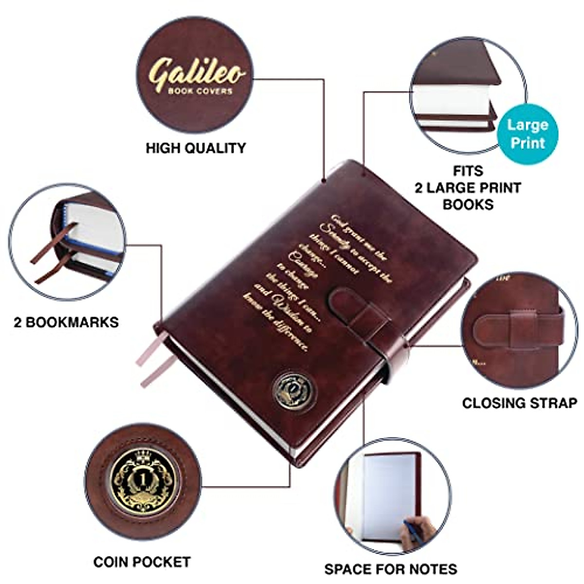 Large Print Double AA Big Book Cover & 12 Steps & 12 Traditions | by Galileo | Perfect Gift | Alcoholics Anonymous (Large Print/Brown)