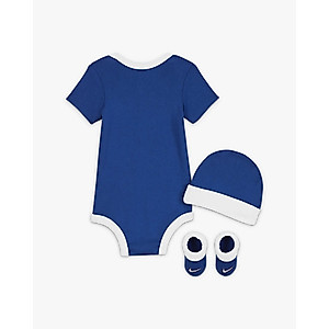 Nike Baby Boys Bodysuit, Hat and Booties 3 Piece Set (Blue Gaze(LN0072-U89)/White, 0-6 Months)