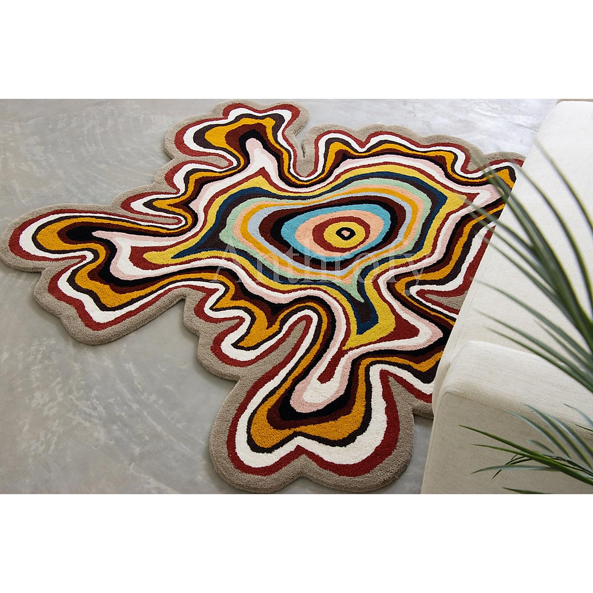 Anthrofy Illusion Waves Area Rug – 5’ x 8' – Handmade Wool Area Rugs – Multi Color – Rugs for Living Room, Bedroom – Anti-Skid – Carpets with Non-Slip Natural Backing with 100% Cotton