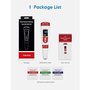 meross PH Meter, Digital PH Meter for Water Hydroponics with ATC, IP67 PH/Temp 2 in 1 Tester Pen with 0-14 PH Measurement Range, 0.01PH High Accuracy Mini Pen for Pool, Drinking Water