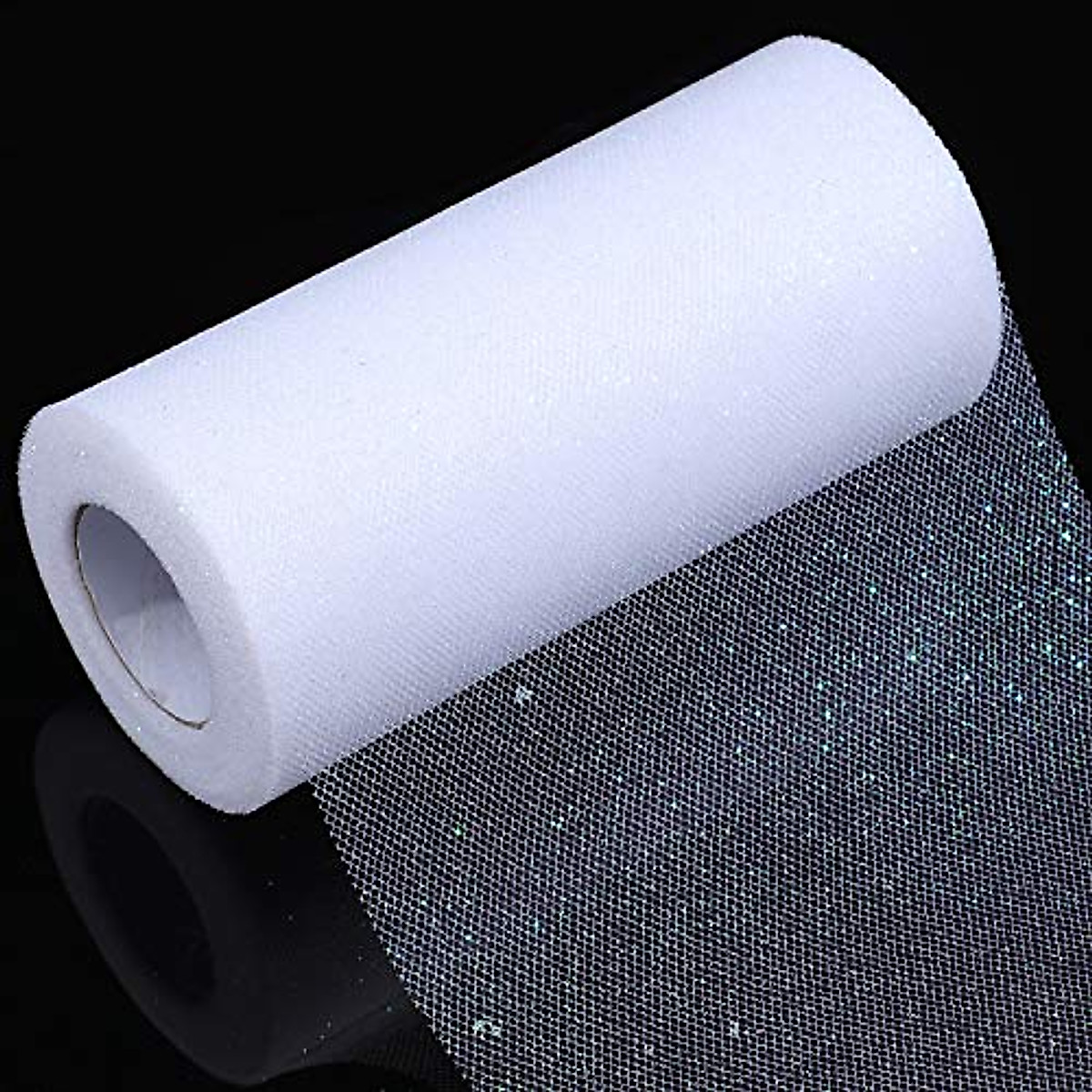 Senkary Glitter Tulle Roll Sparkling Tulle Ribbon Fabric Tulle Spool for Wedding Decoration Gift Wrapping, 6 Inch by 25 Yards (White)