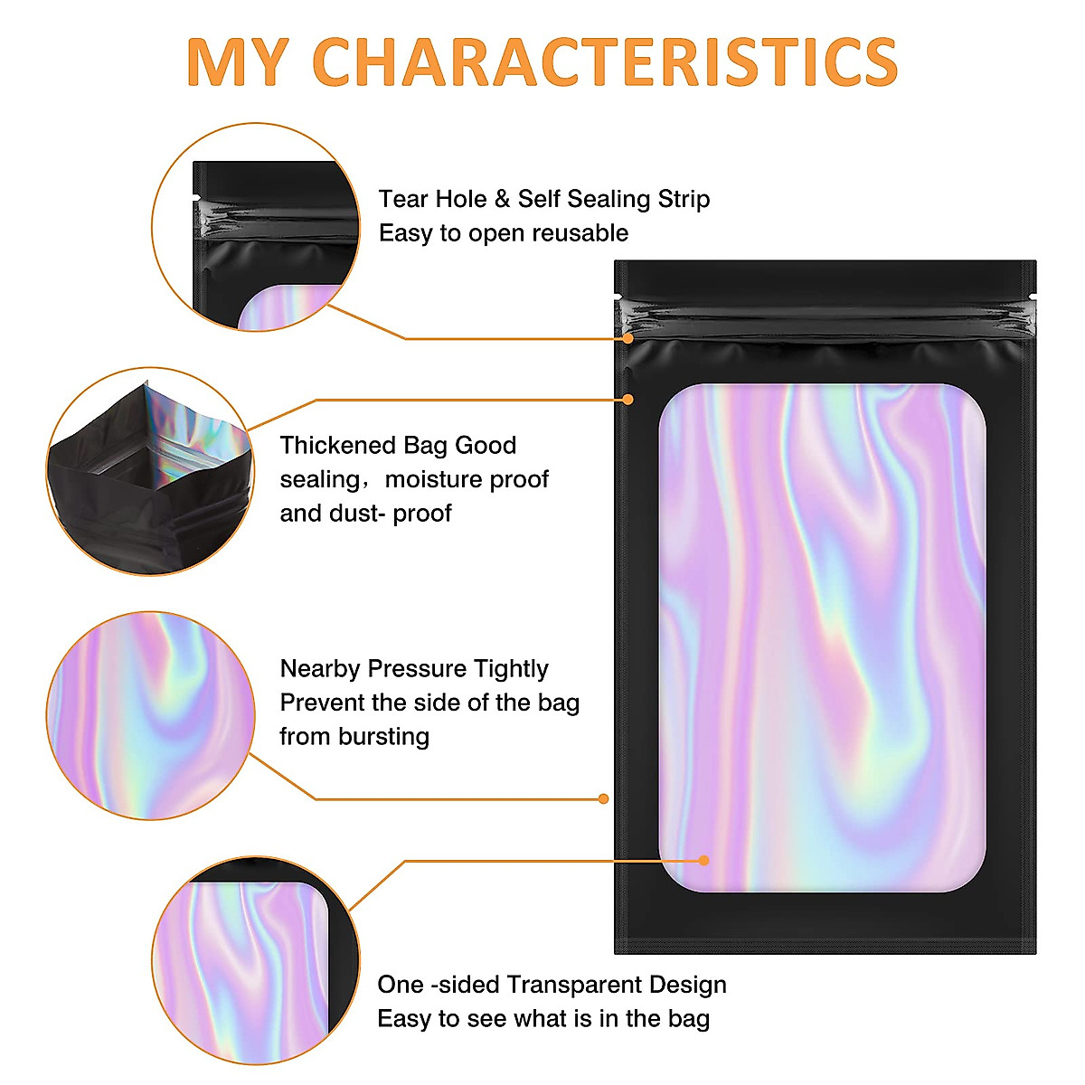 100 Pieces Smell Proof Mylar Bags, 3.5×4.7 inch Resealable Mylar Food Storage Bags with Clear Window for Party Favours Food Self Sealing Storage Supplies Jewelry Electronics