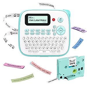 Vixic Label Maker Machine with Tapes - D210S 12mm Labeler, Portable Smart Label Maker with QWERTY Keyboard, Label Printer with Multiple Symbols Sticker for Home Office Organization School Supplies