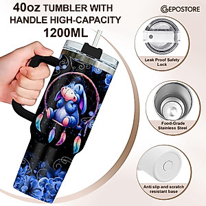 GEPOSTORE Blue Donkey 40oz Tumbler with Lid, Cute Cartoon Character Travel Cup, Birthday Gifts for Movie Lover