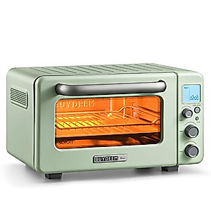 BUYDEEM T103 Multifunction Toaster Oven, No Pre-Heat Needed, 12QT 7-in-1 Mini Smart Digital Toaster Oven with Grill Rack and Baking Tray, 1600W (Cozy Greenish)