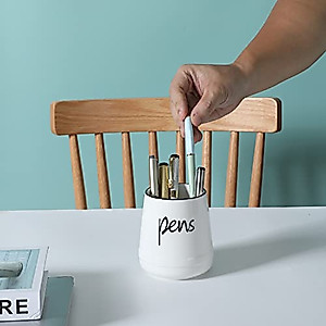 LEEOTYI Ceramic Farmhouse Pen Holder for Desk, Pencil Organizer 16 oz (White)