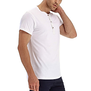 NITAGUT Mens Fashion Casual Front Placket Basic Short Sleeve Henley T-Shirts (2XL, 02 White)