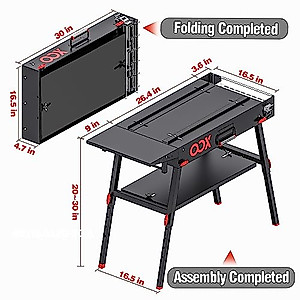 OOX Portable Grill Table with Double-Shelf for Outdoor Prep,Folding Grill Stand Fits Blackstone Griddle 17 Inch 22 Inch, Tabletop Propane Gas Grill, Camping BBQ Cooking, Stainless Steel, Black