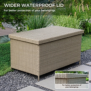 Grand patio 158 Gallon Deck Box,Outdoor Storage Box with Lid Large Wicker Storage Bin for Patio Furniture Cushions,Garden Tools,Pool Accessories,Grey