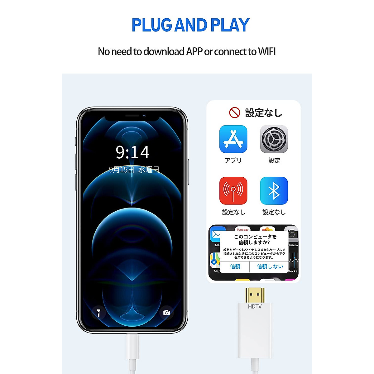 Mixfly [Apple MFi Certified] Lightning to HDMI Adapter Digital AV, for iPad iPhone to HDMI Adapter 1080P with iPad, Sync Screen Connector Directly Connect on HDTV/Monitor/Projector - (1.5 m)