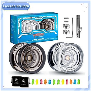 MAGICYOYO 2 Pack of Yoyo K2 Crystal, Responsive Yoyo for Kids Beginner, Dual Function Yoyos with Replacement Unresponsive Yoyo Bearing for Advanced Player+Bearing Removal Tools+12 Yoyo Strings+2 Bags