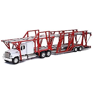 New-Ray Freightliner 114SD Auto Transporter White and Red Long Haul Trucker Series 1/32 Diecast Model 10983
