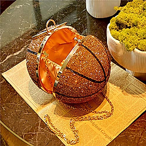 CHBC Rhinestone Basketball Evening Bag Round Wedding Wristlets Handbag Bridal Clutch Purse with Detachable Chain (Brown)