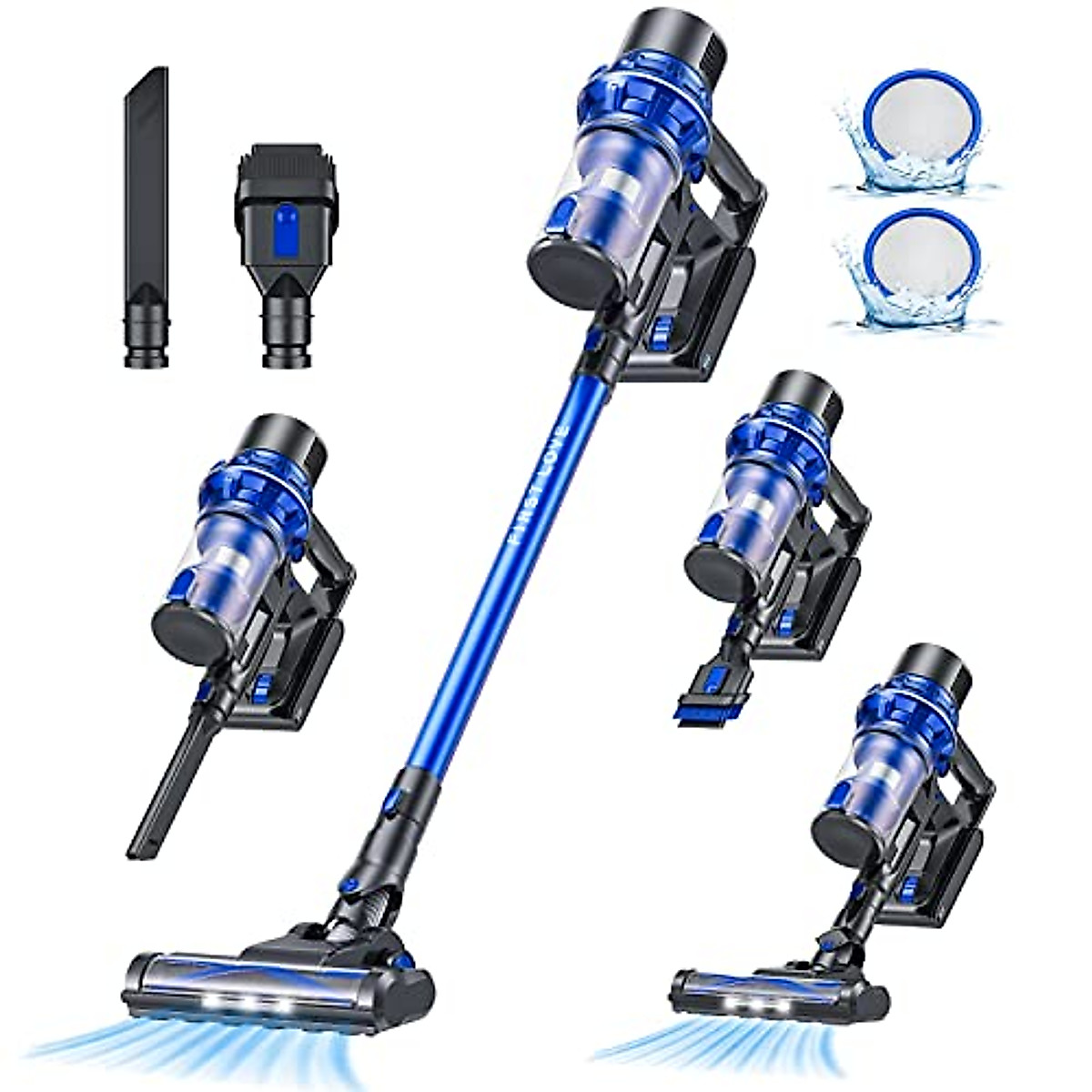 FirstLove Cordless Vacuum Cleaner - Powerful 6 in 1 Stick Vacuum for Pet Hair Carpet Hard Floor, Lightweight & Rechargeable with up to 45-Min Runtime, Detachable Battery (Blue)