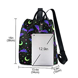Glaphy Halloween Bats Moon Stars Backpack for Women, Anti Theft Backpack Shoulder Bag, Casual Lightweight Backpack Purse for Women