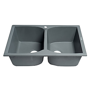 ALFI brand AB3220DI-BLA Drop-In Double Bowl Granite Composite Kitchen Sink, 32", Black