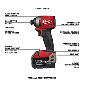 Milwaukee M18 FUEL 18-Volt Lithium-Ion Brushless Cordless Combo Kit with Two 5.0 Ah Batteries, 1 Charger, 2 Tool Bags (7-Tool)