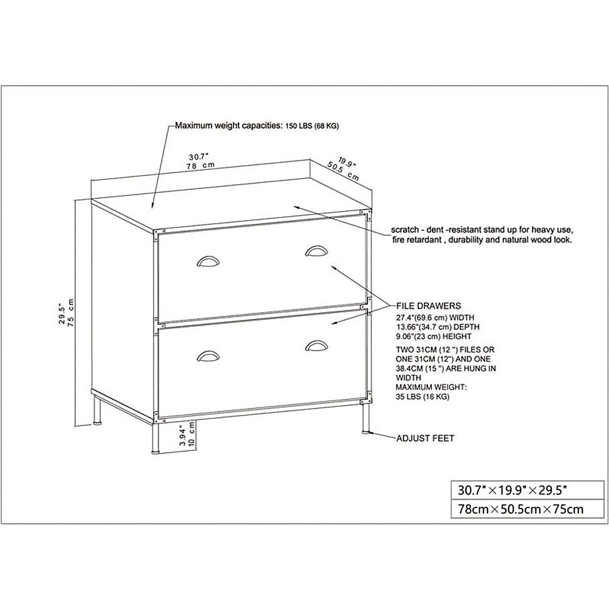 Saint Birch Bombay 2-Drawer Modern Wood Lateral File Cabinet, Legal & Letter Size, Walnut Brown