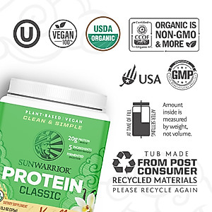 Brown Rice Protein Powder with Bcaa & Amino Acids Raw Rice Protein Shake Gluten Free Low Carb Dairy Free | Plant Based Classic Sprouted Brown Rice Protein Powder Vanilla 375g by Sunwarrior