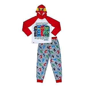 LEGO Ninjago Little/Big Boys Hooded Long Sleeve 2 Piece Pajama Set, Red/Grey, 6-7