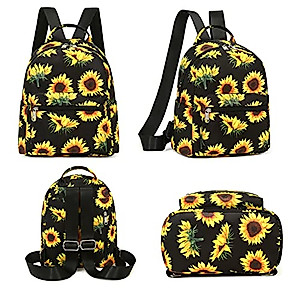 Layfoo Sunflower Small Backpack Purse , Black Floral Girls Teens Minil Backpack Purse for Women, Cute Backpack Purse Kawaii School Travel Shoulder Purse Bag Sunflower Yellow 10 Inch