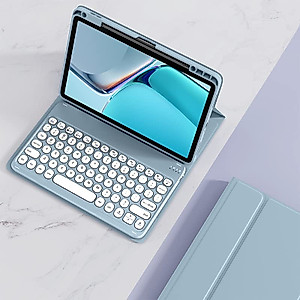 kaitesi Keyboard Case for iPad 9th Generation 8th 7th Gen 10.2"/ iPad Air 3rd Gen 10.5"/iPad Pro 10.5 inch Keyboard Case Detachable BT Keyboard Round Key (Misty Blue)
