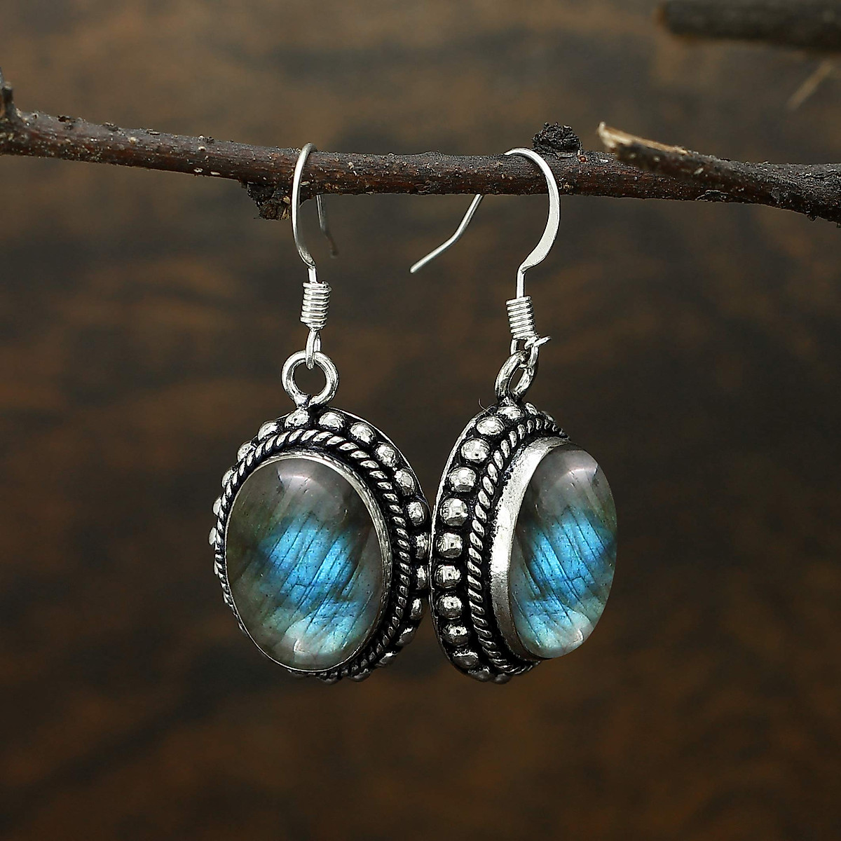 15.15 Cts Natural Labradorite Dangle Earrings For Women, Handmade Birthstone Jewelry Mother's Day Gifts For Mom Wife