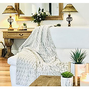 Kurrajong Farmhouse Faux Fur Throw Blanket | White and Pale Gray Soft Blanket | 55" x 70" Faux Fur Blanket Throw | White Bed Throw