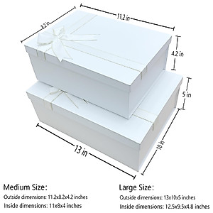 MYGOGOART Large White Gift Box 13 x 10 x 5 Inches with Lid, Ribbon Bow, Shredded Raffia Paper Fill, Greeting Card and Envelope for Wedding Birthday Valentines Bridal Gifts (1 pack, White)