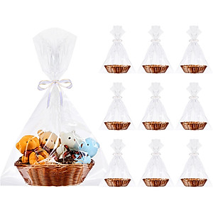 Chengu 9 Pieces Christmas Plastic Baskets for Gifts Empty Oval Basket with 10 Clear Bags Food Storage Basket Woven Empty Basket Gift Baskets for Christmas Party Gift Home Food Serving Storage Display
