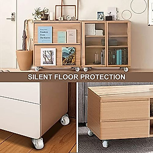 Cofufu 1" Low Profile Caster Wheels Set of 4, No Noise Casters for Furniture with Polyurethane Wheels, Small Rectangle Swivel Caster with 360 Degree Top Plate 22 lbs Weighs Capacity Each Caster