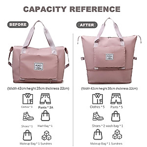 Large Capacity Folding Travel Bag, Lightweight Waterproof Luggage Bag, Expandable Travel Duffel Bag, Dry Wet Separated Gym Tote Bag, Weekender Overnight Bag for Women and Man (Pink)