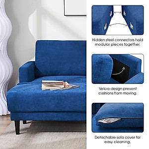 MCombo Convertible Sectional Sofa Couch Modern 3-Seat Couch for Living Room Mid Century Royal Blue Sofa for Bedroom L Shape Couch with Chaise for Bedroom Small Space Apartment 5130