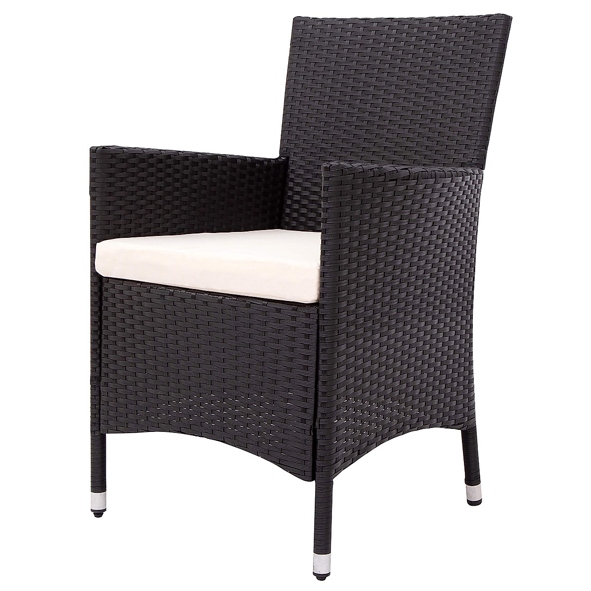 ERYE 7 Pieces PE Wicker Rattan Dining Sets Include Tempered Frosted Glass Table,6 Armchairs and Cushions, All-Weather Outdoor & Patio Conversation Dinner Furniture for Garden Backyard,Black +Beige