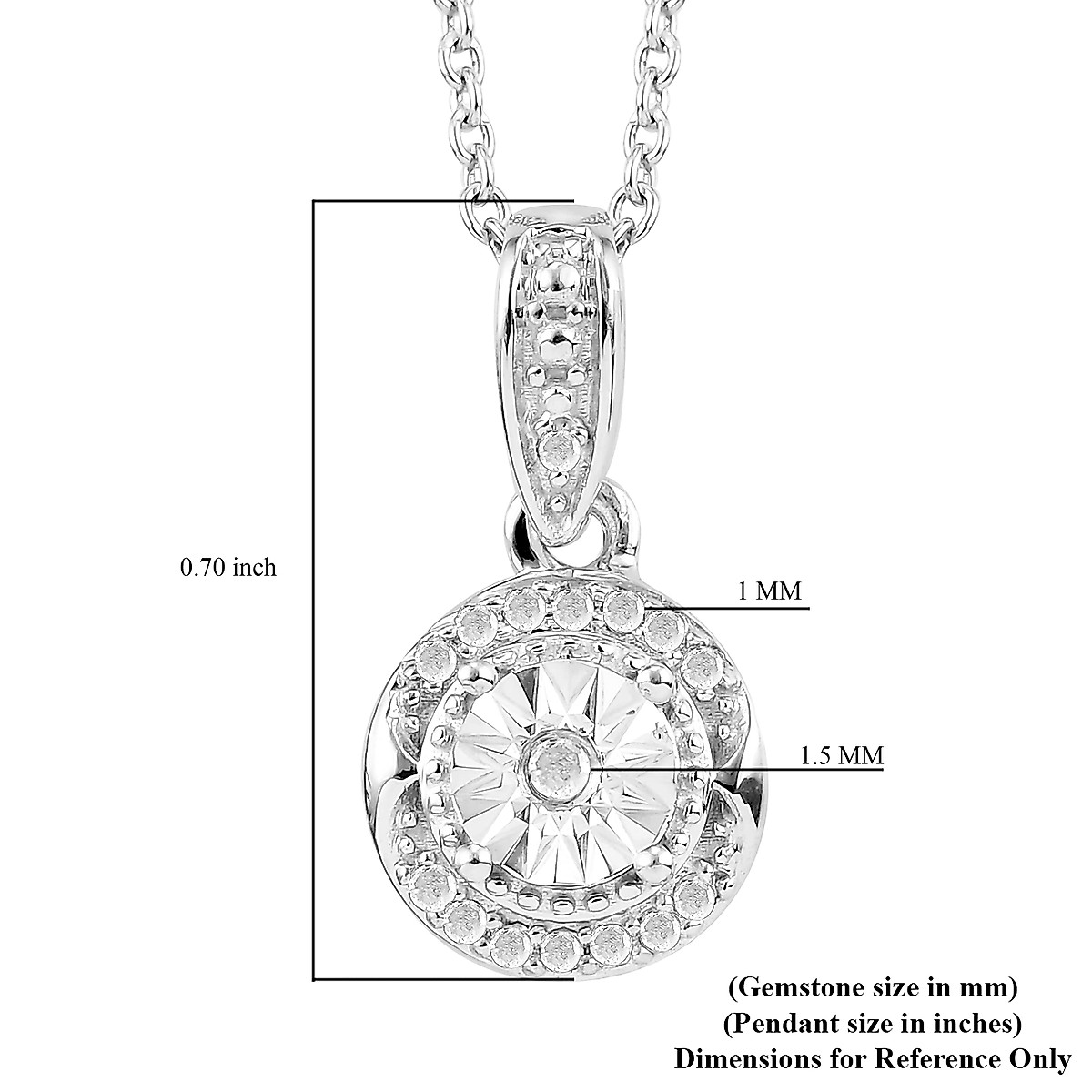 Femme Luxe 0.10 carats Diamond Pendant Necklace For Women, 925 Sterling Silver, Dainty Jewelry, 18 inch cable chain, Gifts for Women