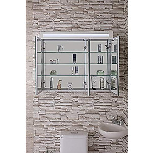 Fine Fixtures Bathroom Medicine Cabinet, Aluminum, Recessed/Surface Mount, 36" x 30", 3 Door, Mirrored Interior w/LED