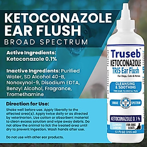 Pet Health Pharma Truseb | Dog Ear Flush Ketoconazole Dog Ear Wash, Cats and Horses, Ketoconazole Tris Ear Flush for Dogs (12 oz) Made in U.S.A (Ketoconazole Ear Flush, 12 oz)