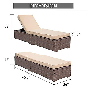 JOIVI Outdoor Chaise Lounge Chair, All-Weather PE Wicker Patio Chairs Pool Lounge Chairs for Outside, Brown Rattan Reclining Outdoor Chair with Adjustable Backrest & Removable Beige Cushion