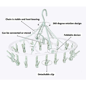 Hanging Drying Rack, Folding Laundry Rack, Plastic Laundry Clips with 18 Clips and Drip Dryer for Socks, Underwear, Towels, Bras, Scarves and Baby Clothes with Foldable Clips.