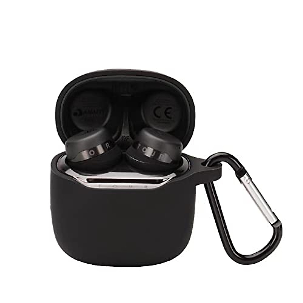 2 Pack DAYJOY Soft Silicone Protective Case Cover Compatible with JBL Tour PRO+ TWS True Wireless Bluetooth Earbuds, Protective Skin Sleeve with Key Chain (Black+deep Blue)