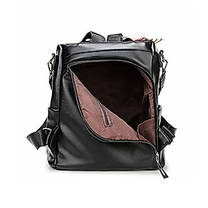 Banoo Fashion Backpack for Women with silk scarves, Leather design convertible backpack tote and anti-theft shoulder bag, Black